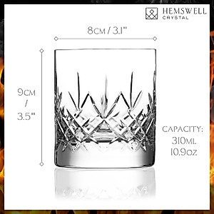 Hemswell Crystal Whisky Glasses Set of 2 11oz - Luxury Cut Glass Whiskey Rock Tumblers for Men - Old Fashioned Glassware Sets for Bourbon and Whisky with Solid Base - Satin Lined Box - Wicklow