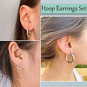 38 Pairs Silver Hoop Earring Sets for Women, Boho Dangling Earrings Pack, Acrylic Assorted Jewelry for Gift