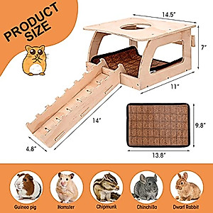 Haldane Guinea Pig Hideout - Wooden Small Animal Hideout with Mat & Ladder, Ventilated Small Animal House with Multiple Doors for Chinchilla Guinea Pig Hamsters Bunny