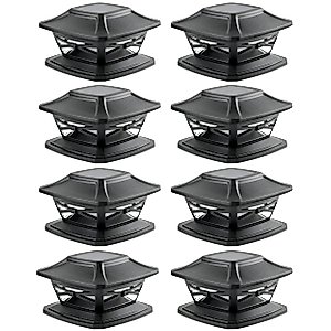 Davinci Lighting Flexfit Solar Outdoor Post Cap Lights - Includes Bases for 4x4 5x5 6x6 Wooden Posts - Bright LED Light - Slate Black (8 Pack)