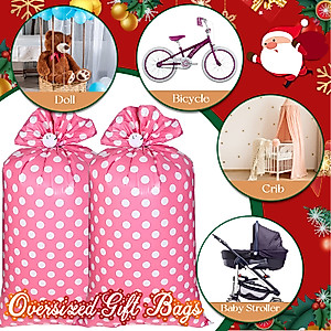 Sabary 2 Pcs 70 x 40 Inch Large Gift Bags Jumbo Huge Giant Gift Bags Plastic Thicken Oversized Bags for Treat, Goodies, Party, Gift Wrapping Supplies (Pink White Dots)