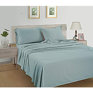 LANE LINEN 100% Organic Cotton Cloud Blue Twin-Sheets Set 3-Piece Pure Long Staple Percale Weave Soft Bedding Sheets for Bed Breathable Fits Mattress Upto 15" Deep
