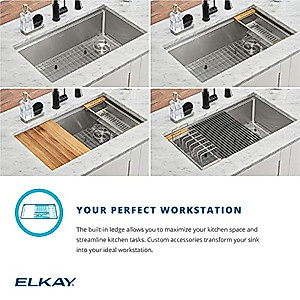 Elkay Crosstown 16 Gauge Workstation Stainless Steel, 31-1/2" x 18-1/2" x 9" Equal Double Bowl Sink Kit with Aqua Divide