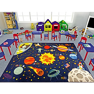 KC Cubs Outer Space Solar System Road Play Educational Learning & Fun Game Boy & Girl Kids Rug Carpet for Children Bedroom, Toddler Classroom and Baby Playroom Floor Mat, Playtime Adventure Activity