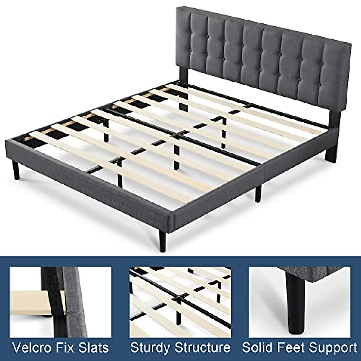Molblly 10 Inch Full Memory Foam Mattress (Blue) 42 Inch Platform Bed Frame (Grey), Full
