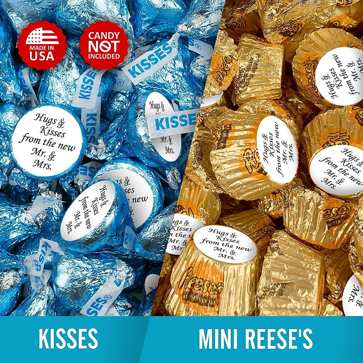 324 Hugs and Kisses from The New Mr. & Mrs. Kiss Wedding Stickers, Chocolate Drops Labels Stickers for Weddings, Bridal Shower Engagement Party Decorations, Kisses Favors Decor. Made in USA