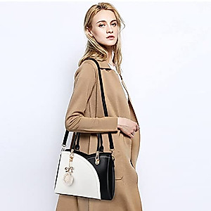 I IHAYNER Womens Leather Handbags Purses for Girls Top-handle Large Totes Satchel Shoulder Bag for Ladies with Pompom Khaki