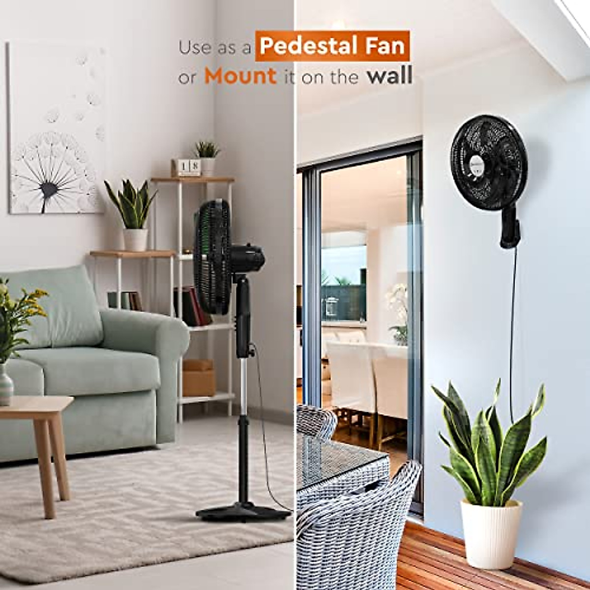 Comfort Zone CZST180BK PowrCurve Pedestal Fan, 6 Blades, Tri-Curve Grill, 180-Degree Adjustable Tilt, 3-Speed, 18-inch, Black