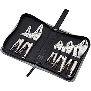 Amazon Basics 5-Piece CR-V Locking Pliers and Wire Cutters Set with Carrying Case, 2 Straight, 3 Curved Jaw, 6.5-10 Inch, Silver