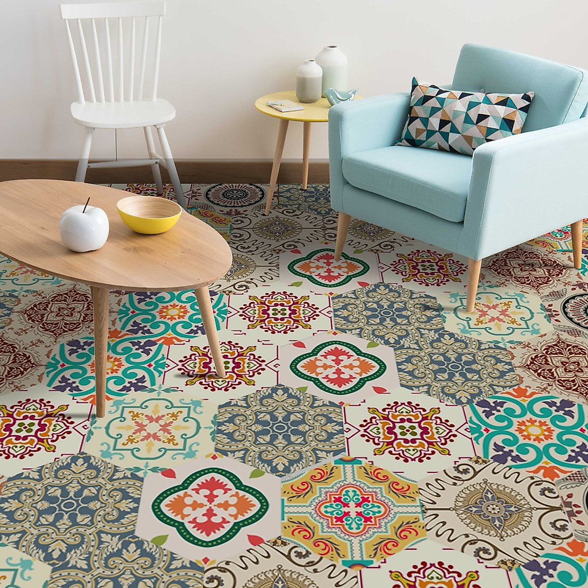 Alwayspon 10 Pcs Hexagon Non-Slip Floor Sticker for Home Decor, Peel and Stick Self-Adhesive Wall Sticker for Living Room Kitchen Bathroom, 7.9x9.1inch