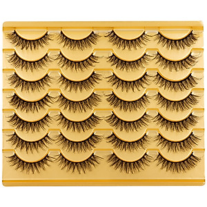 False Eyelashes Natural Look 12mm Fluffy Lashes Wispy Faux Mink Eyelashes 3D Volume Cat Eye Lashes Pack by Zegaine 14 Pairs