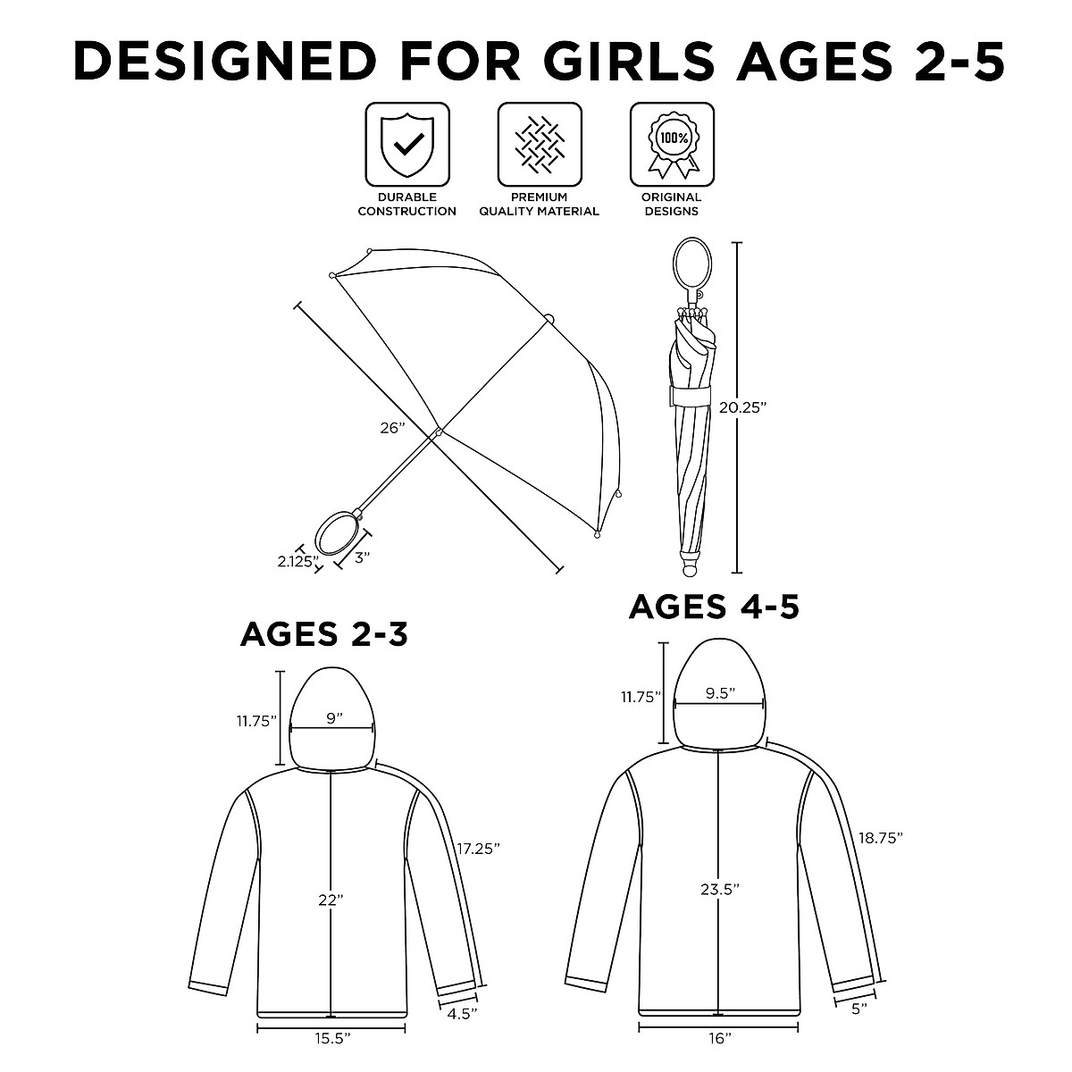 Disney girls Disney and Slicker Rainwear Set, Toddler Or Little Girl Rainwear Ages 2-7 Umbrella, Minnie Mouse Black, MEDIUM AGE 4-5 US