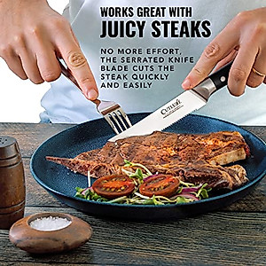 Cutluxe Steak Knives - Serrated Steak Knife Set of 4 – Forged High Carbon German Steel – Full Tang – Ergonomic Handle Design – Artisan Series