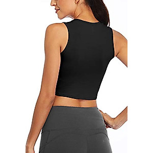 Sanutch Cropped Workout Tops for Women Cute Sleeveless Yoga Tops Running Gym Workout Shirts Black S