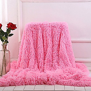Plush Super Soft Blanket Bedding Sofa Cover Furry Fuzzy Fur Warm Throw Qulit Cozy Couch Blanket for Winter (51"x63", Pink)