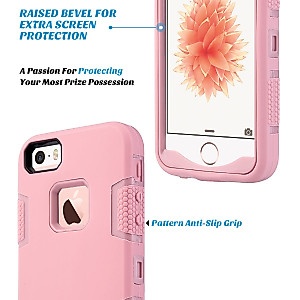 ULAK iPhone 5S Case, iPhone 5 Case, iPhone SE Case (2016 released), Heavy Duty Shockproof Sport Rugged Drop Resistant Dustproof Protective Cover for iPhone 5/5S/SE, Rose Gold-Not fit iPhone SE 2nd 3rd