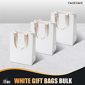 White Gift Bag with Handles, YACEYACE 20Pcs 8"x4.25"x10" White Paper Gift Bags Bulk Kraft Paper Bag White Paper Wedding Bags White Paper Shopping Bags Gift Wrap Bags for Party Birthday Baby Shower Retail Mothers Day Small Busines