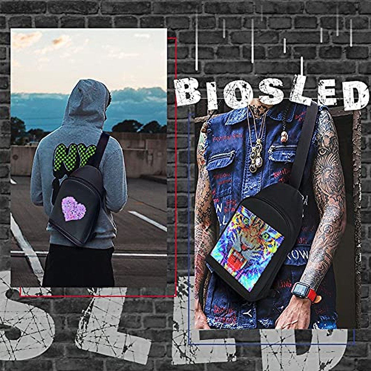 GIFR MOVERS LED Diagonal Backpack, DIY Full-Color Screen With Bluetooth Connection App To Control The Screen Display、Unisex、Outdoor、Advertising And Travel Strap Bag