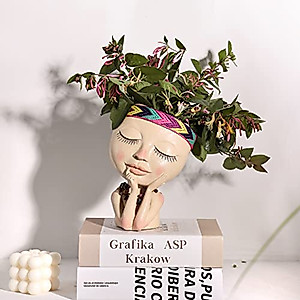 AIMEBBY Face Planter Pot - Face Flower Pots for Indoor and Outdoor Plants - Resin Head Planter Pots with Drainage Hole (Medium Size)-Light