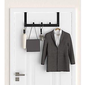 KitchLife Over The Door Hooks Hanger with Extended Arms for Easy Use by Women - Bathroom Accessories and Towel Rack Organization - 1 Pack, Matte Black