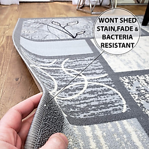 Indoor Doormat Rubber Backed,30 inch x 18 in, Grey Geometric, Non Slip, Kitchen Rugs and Mats