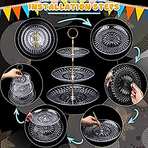 14 Pieces Tiered Cupcake Stand Set Gold 2-Tier 3-Tier Serving Stand Tower Tray with Round Rectangle Food Serving Trays Long Slim Dessert Stand for Party Baby Shower Wedding (Crystal Style)