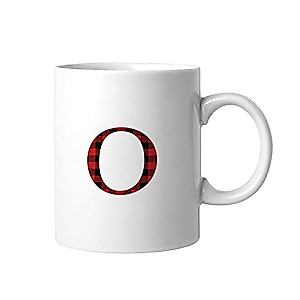 Yelolyio English Alphabet Letter Coffee Mugs, Christmas Black Red Buffalo Plaid Monogram Letter O Mug, Any Letter Floral Alphabet Coffee Cup For Her Birthday Christmas Mothers Day Coffee Mug 11oz