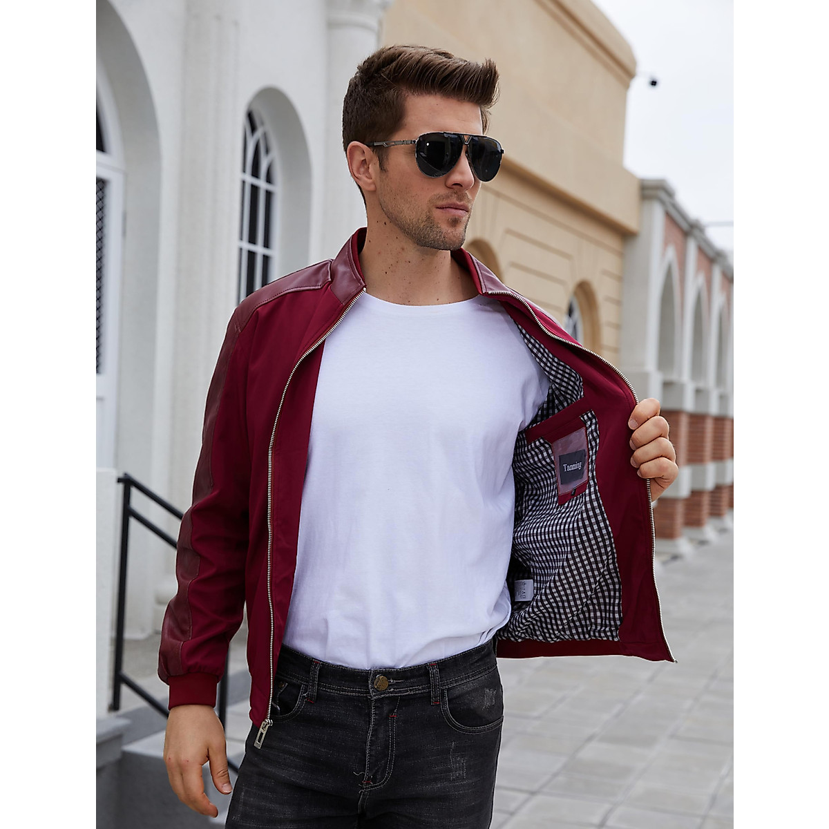 Tanming Men's Casual Slim Fit Lightweight Zip Up Softshell Bomber Jacket (Small, Red)