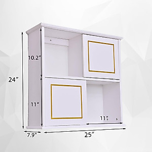 Ceredeme Wall Storage Cabinet, Bathroom Medicine Cabinets with Sliding Door and Adjustable Shelves, Wood Fashion Cabinet for Bathroom, Kitchen, Living Room, White
