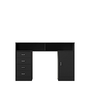 Karl home MDF Computer Desk with 4 Drawers and A Storage Cabinet, Home Office Desk Writing Desk with 2 Storage Compartments, Office Table for Bedroom Small Spaces, Black
