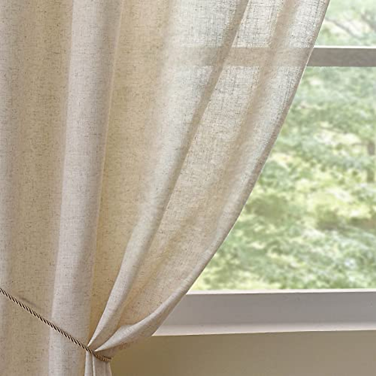 Valea Home Linen Curtains Panel 54 inch Long Light Filtering Rod Pocket Crude Drapes for Bedroom Living Room Farmhouse Window Treatment Panels, Natural, 1 Panel