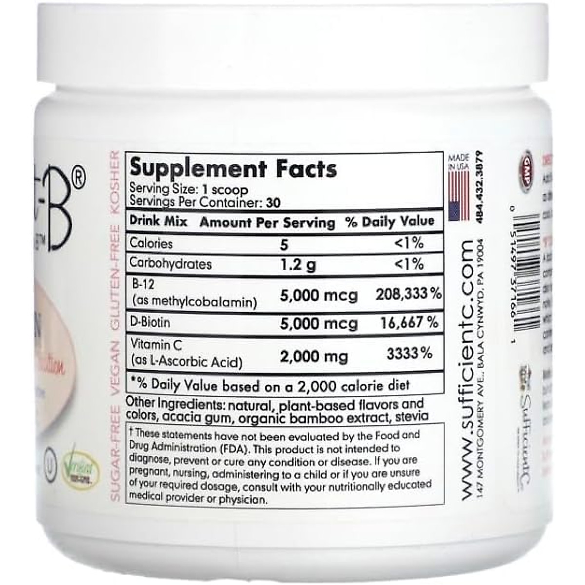 Sufficient-C Abundant-B High-Dose Methyl B-12 and Biotin Pink Lemonade Energy Drink Mix Solution - Flavor w/Function in Each Refreshing sip!