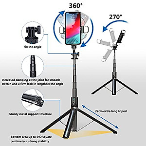Selfie Stick Phone Tripod with Remote and LED Fill Lights - ASHINER 70 inch Heigh Cell Phone Holder for Travel, Vlogging, Live Streaming Video and Photos,Phone Stand Compatible with iPhone and Android