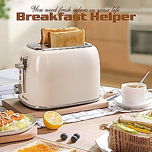 Aigostar Toaster 2 Slice, Retro Extra-Wide Slot Toasters Best Rated Prime for Toasting Bagels, Breads， Waffles & More, Cancel, Defrost & 6 Browning, Removable Crumb Tray, Stainless Steel, Cream White