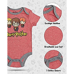 Harry Potter Baby Boys’ Short Sleeve Bodysuit Multipack Gift For Baby Girl or Boy Baby Clothes (3 Pack Red-White-Grey, 3-6 Months)