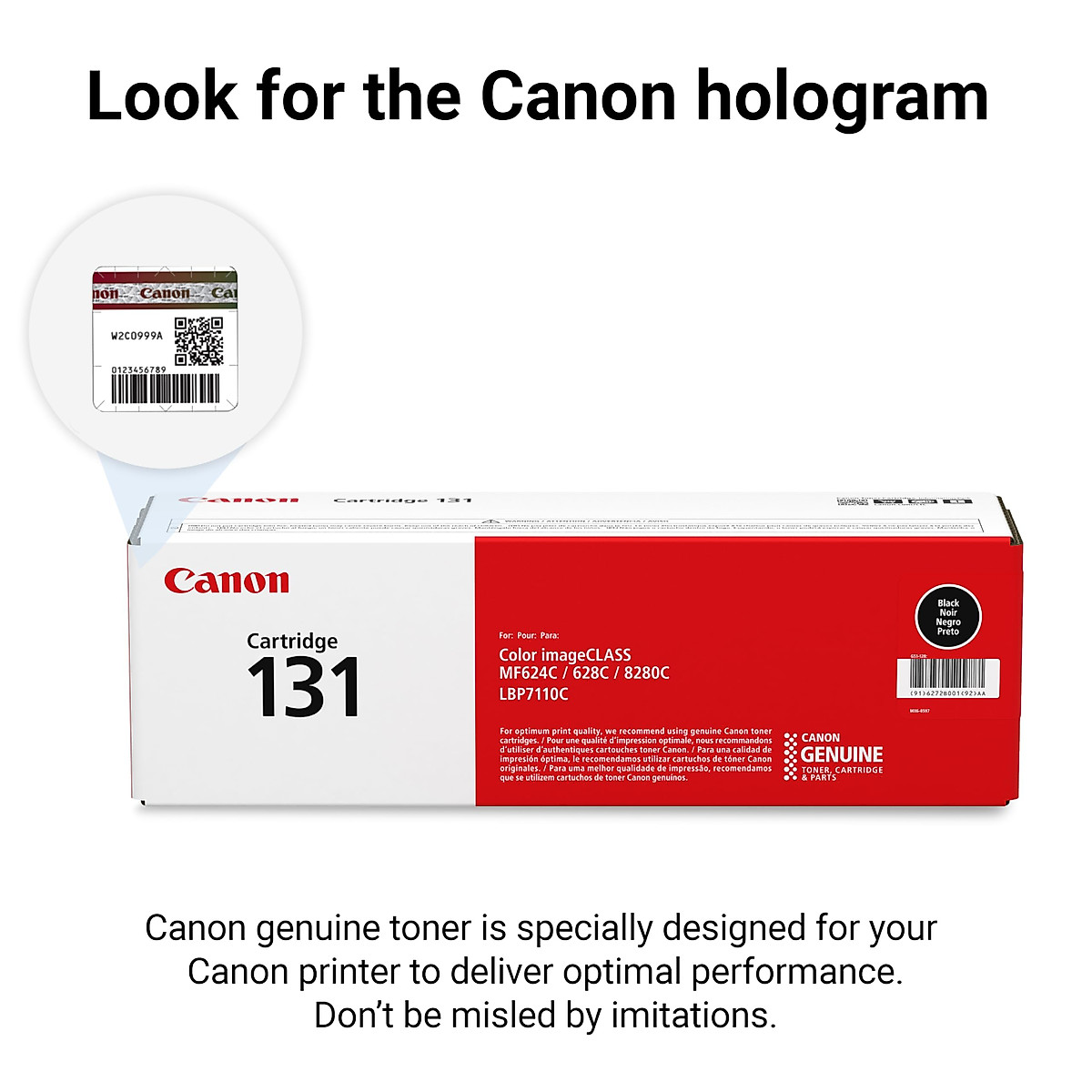 Canon Genuine Toner, Cartridge 131 Black (6272B001), 1 Pack, for Canon Color imageCLASS MF8280Cw, MF624Cw, MF628Cw, LBP7110Cw Laser Printer