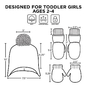 Disney Girls Toddler Winter Hat with Knit and Insulated Ski Mitten Set, Minnie Mouse For Ages 2-4