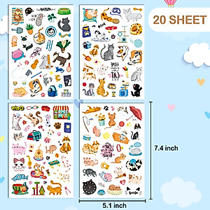 Cute Cat Temporary Tattoos for Kids 690 Pieces Cat Birthday Themed Party Supplies Favors Goodie Bags Decor Sticker Tattoos Valentine's Day Gifts Gift for Boys Girls Classroom Prizes Carnival Rewards