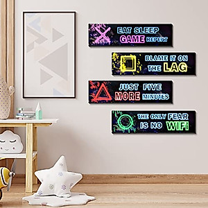 Video Game Decor Set of 4 - Neon Gaming Theme, Gamer Room Decor for Kids, Boys, Neon Gaming Wall Decor for Playroom and Game Room