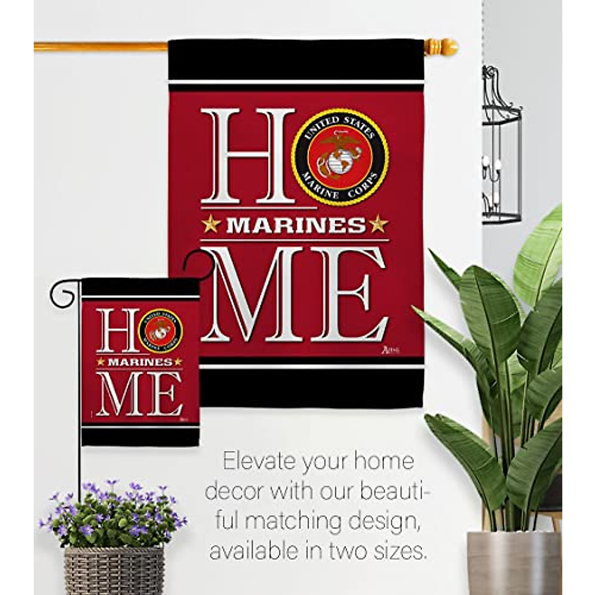 Marine Corps Home Garden Flag - Set Wall Holder Armed Forces USMC Semper Fi United State American Military Veteran Retire Official - House Banner Small Yard Gift Double-Sided Made in USA 13 X 18.5