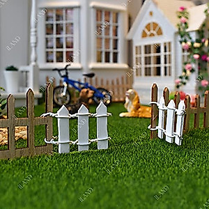 iland Fairy Garden Miniatures of Artificial Grass 4 Sheets 11.8"x 11.8" w/ 10pcs Miniature Fences & 2 Fence Doors & 1 Sign, Fake Grass for Crafts & Dollhouse Garden