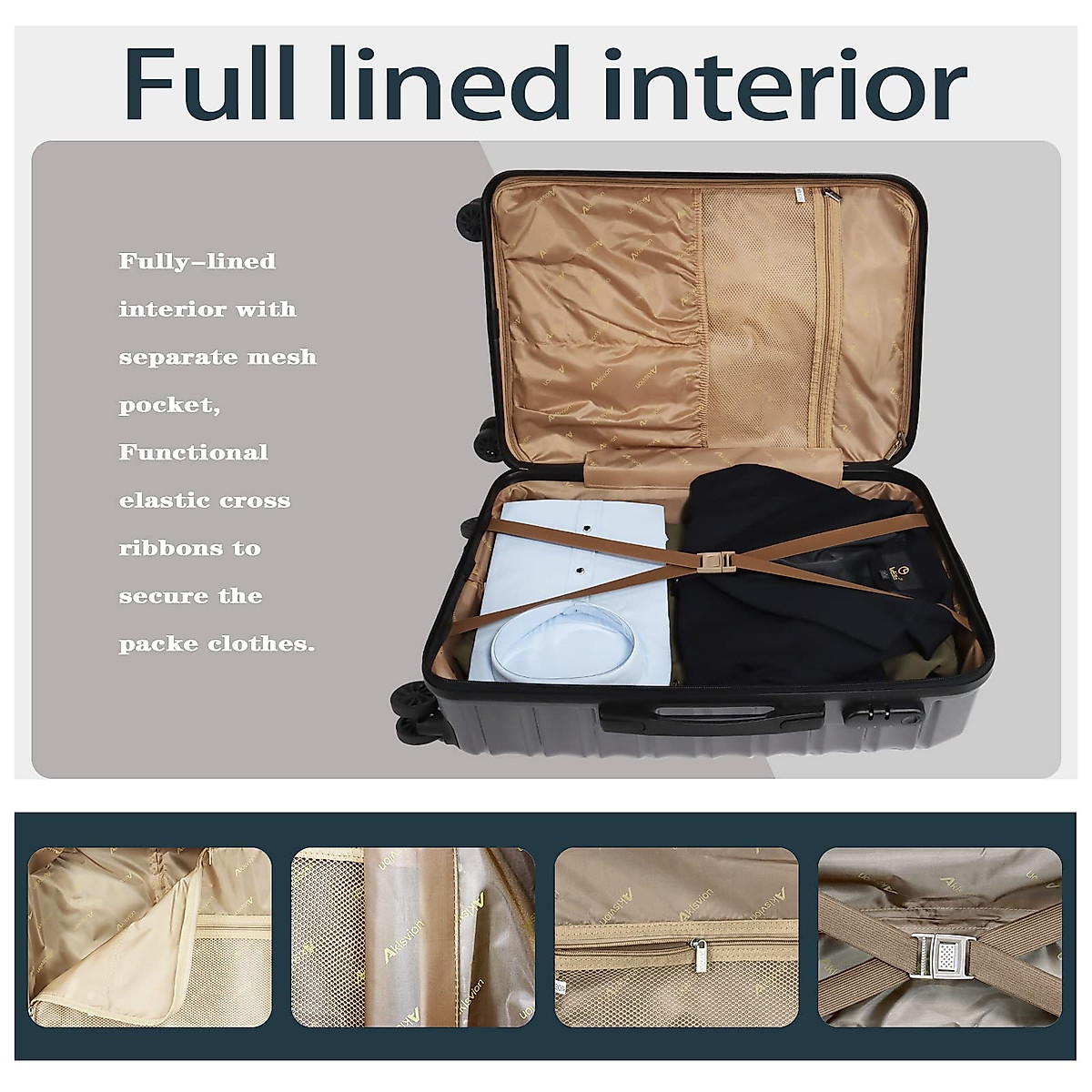 Aklsvion Luggage Sets 3 Piece(20/24/28)-Suitcase Set- Luggage with Wheels-PC + ABS Durable Lightweight Rotating hardshell suitcase 5PCS (Metallic Grey)…