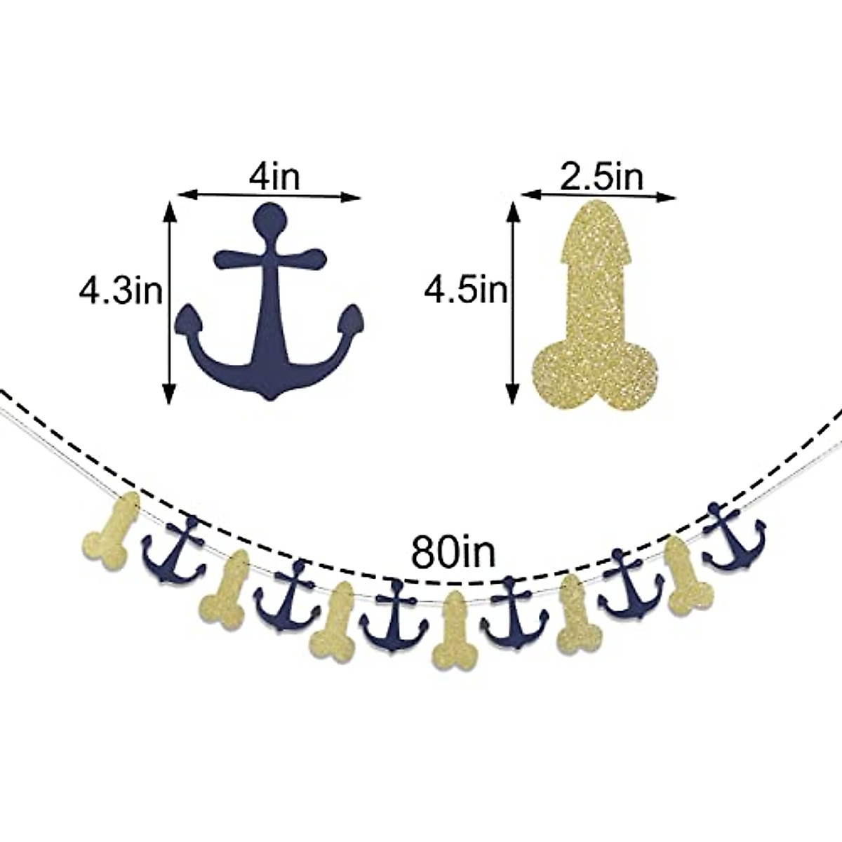 Glitter Gold and Navy Blue Anchors - Lake House Bachelorette, Nautical Bachelorette Party Decorations, Blue Anchors and Gold Cardboard Wreath for a Nautical Themed Party