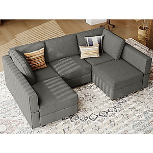Belffin Sectional U Shaped Sofa Small Reversible Chaise Sectional Couch Convertible Ottoman Modular Sofa Couch Grey