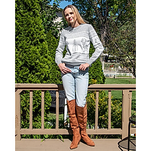 LookbookStore Women's Grey Long Sleeves Ugly Christmas Tree Reindeer Winter Holiday Knit Sweater Pullover Size S 4 6