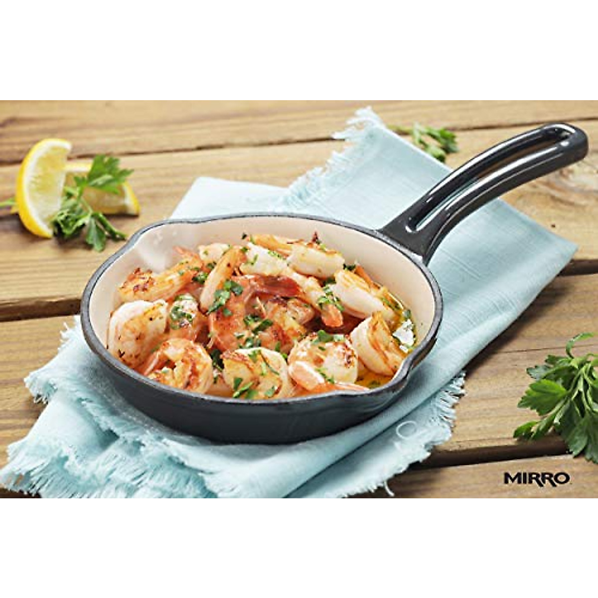 Mirro MIR-19056 6" Mini Cast Iron White Enamel Coated Interior Skillet, Grey, Ready to Use