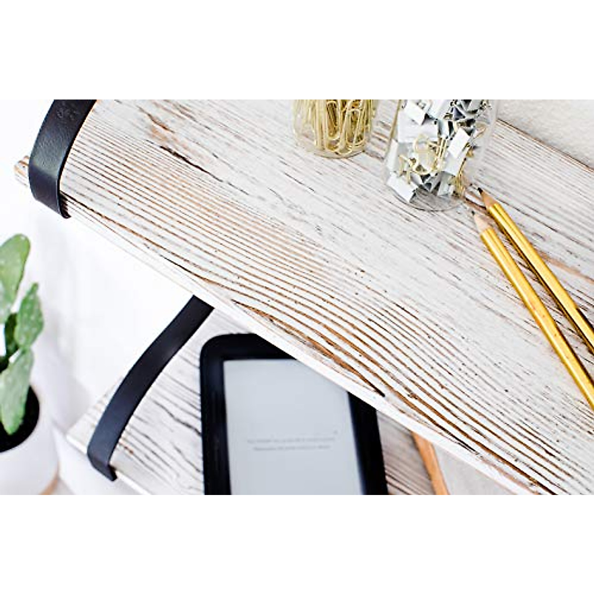 Wall Mounted Floating Spice Shelves with Towel Bar and Removable Hooks, Solid Wood, Rustic Shelving Storage, for Kitchens, Bathrooms and More, Farmhouse Wall Décor, 16.75” Long x 7.5” (White Washed)