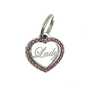 Custom Engraved Personalized Stainless Steel Small Heart Pink Rhinestones Dog Cat Pet ID Jewelry Bling Tag