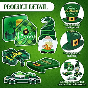 6 Pieces St. Patrick's Day Table Wooden Gnome Sign St. Patrick's Tiered Tray Decor Irish Tabletop Wooden Shamrock Lucky Decoration Green Truck Wooden Block Sign for Home Desk Centerpiece Party Decor