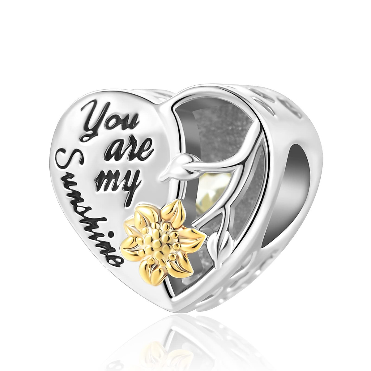 QeenseKc You are My Sunshine Charm Openwork Inspirational Sunflower Flower Bead Charm Bead for Pandora Bracelet Christams Gift (Aut-90_Sunshine)
